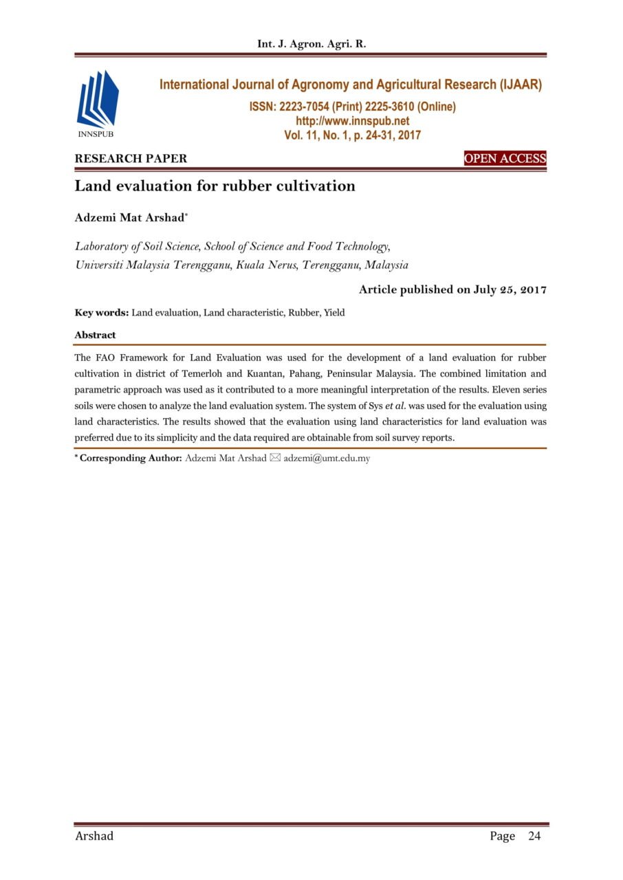 Land evaluation for rubber cultivation