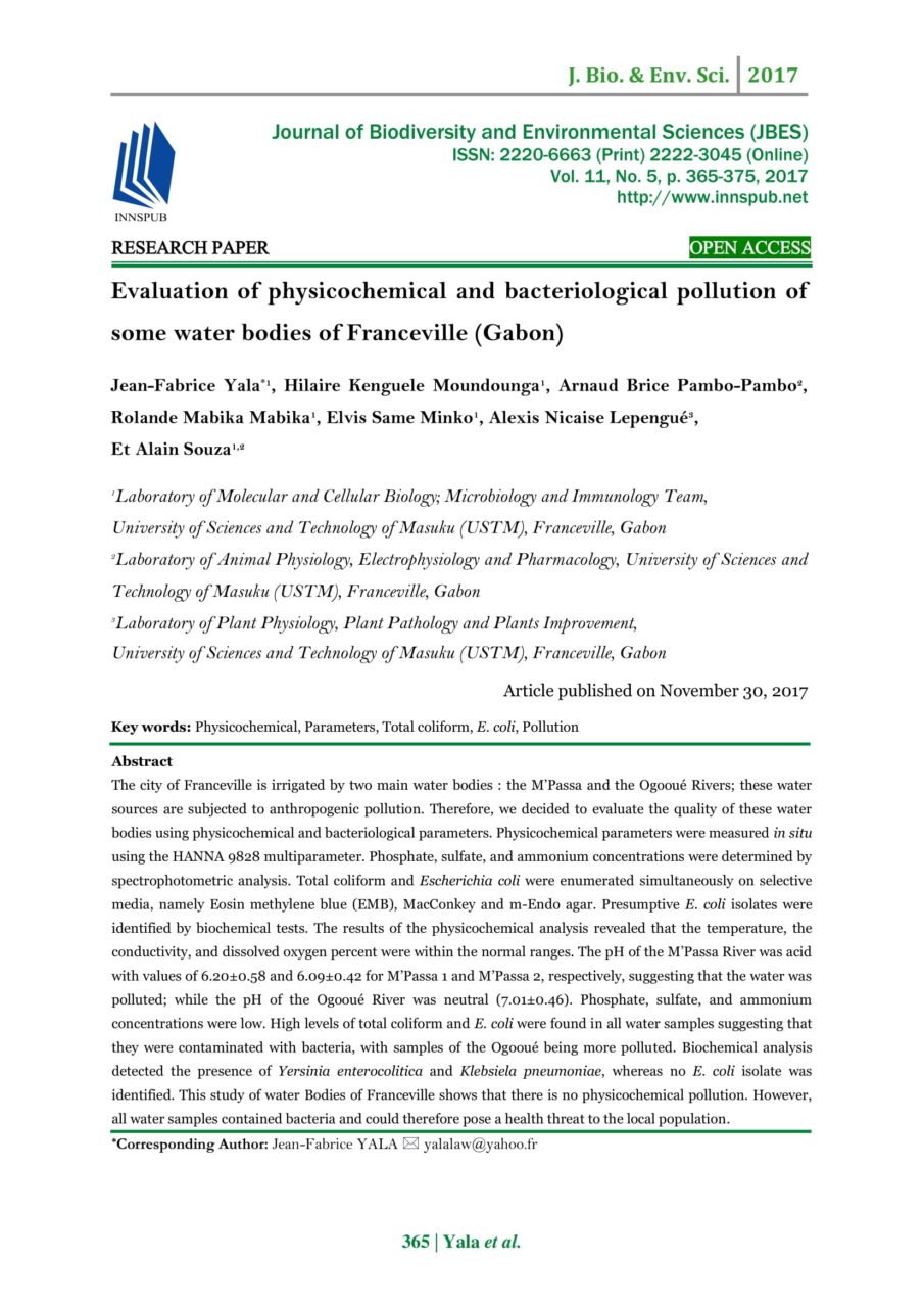 Evaluation of physicochemical and bacteriological pollution of some ...