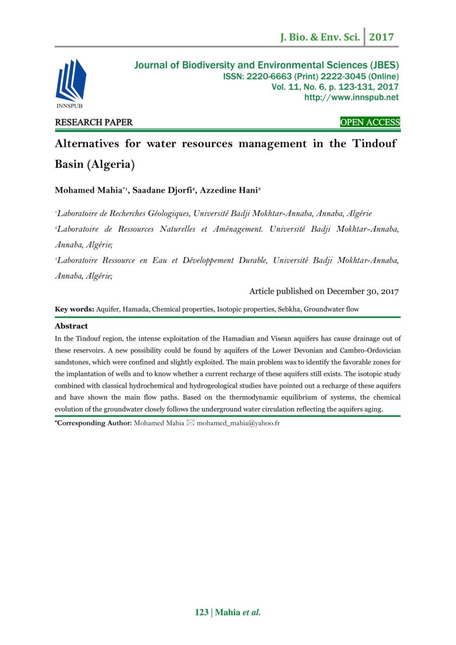 Alternatives for water resources management in the Tindouf Basin (Algeria)