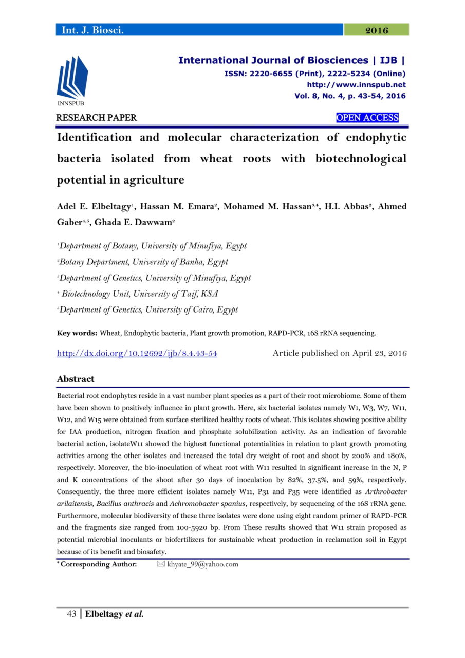 Identification and molecular characterization of endophytic bacteria ... Identification and molecular characterization of endophytic bacteria ...