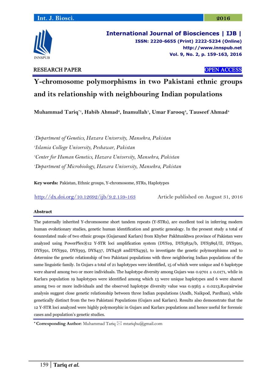 Y-chromosome polymorphisms in two Pakistani ethnic groups and its ...