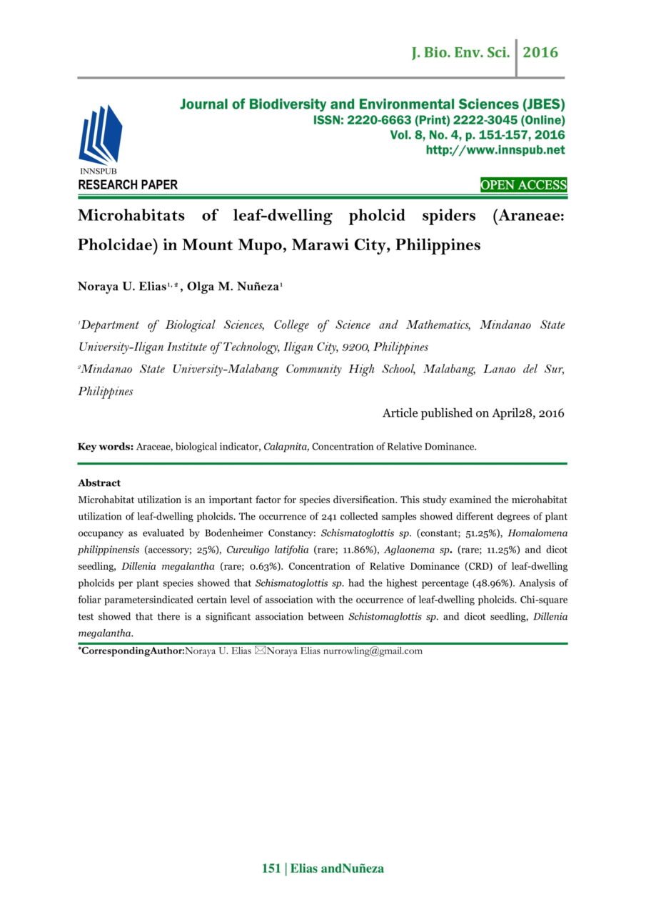 Microhabitats of Leaf-Dwelling Pholcid Spiders (Araneae: Pholcidae) in ...