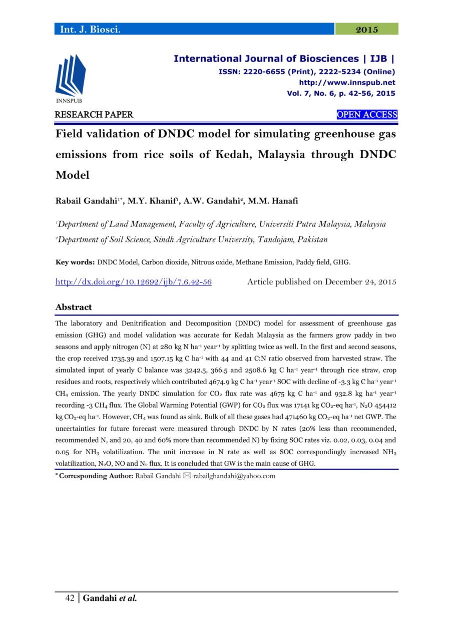 Field validation of DNDC model for simulating greenhouse gas emissions ...