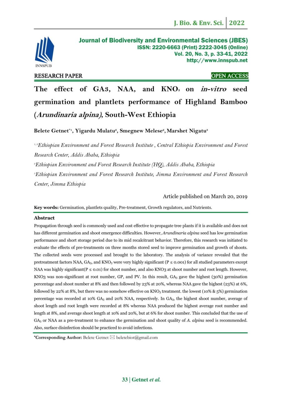 The effect of GA3, NAA, and KNO3 on in-vitro seed germination and ...