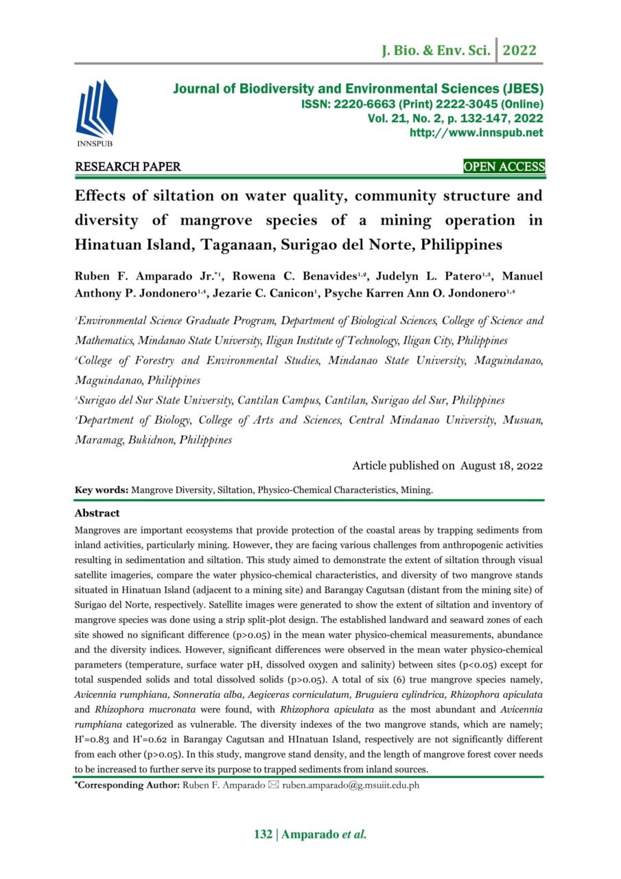 Effects of siltation on water quality, community structure and ...