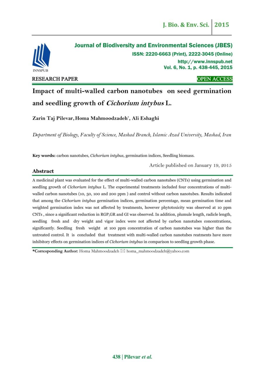 Impact of multi-walled carbon nanotubes on seed germination and seedling growth of Cichorium ...