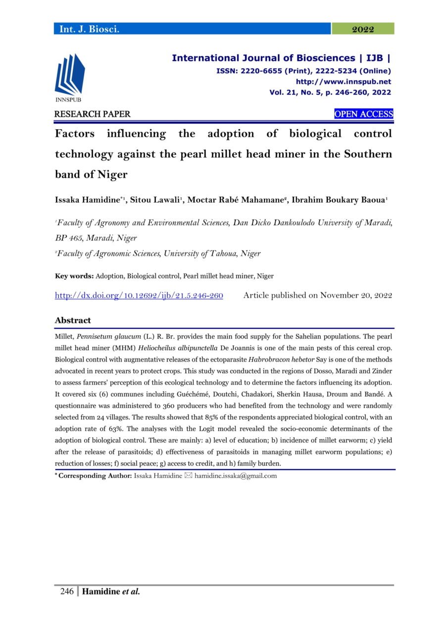 Factors influencing the adoption of biological control technology ...