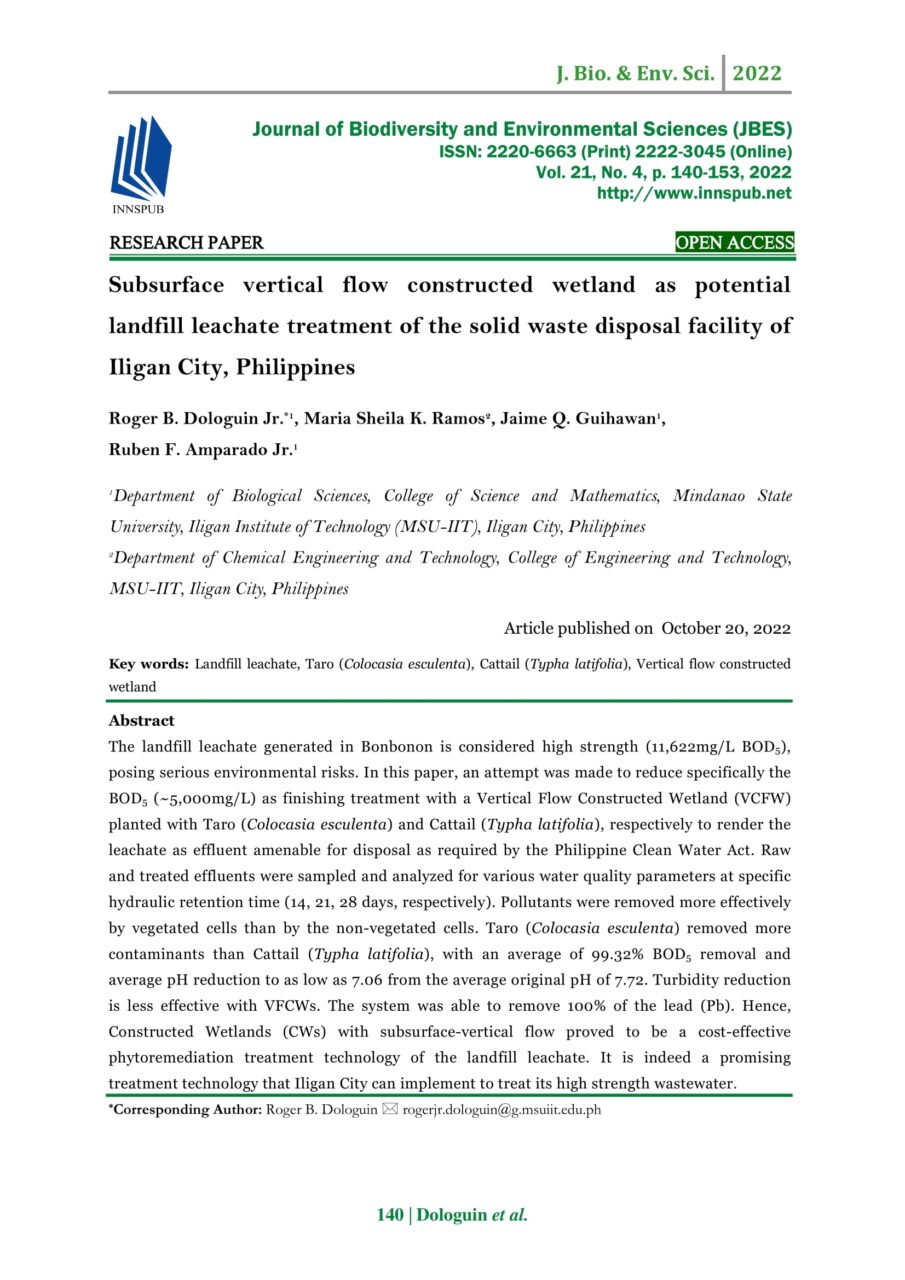 Subsurface vertical flow constructed wetland as potential landfill ...