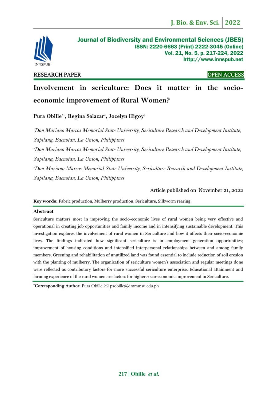 Involvement in sericulture: Does it matter in the socio-economic ...