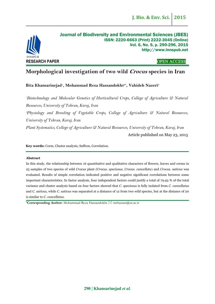 Morphological investigation of two wild Crocus species in Iran