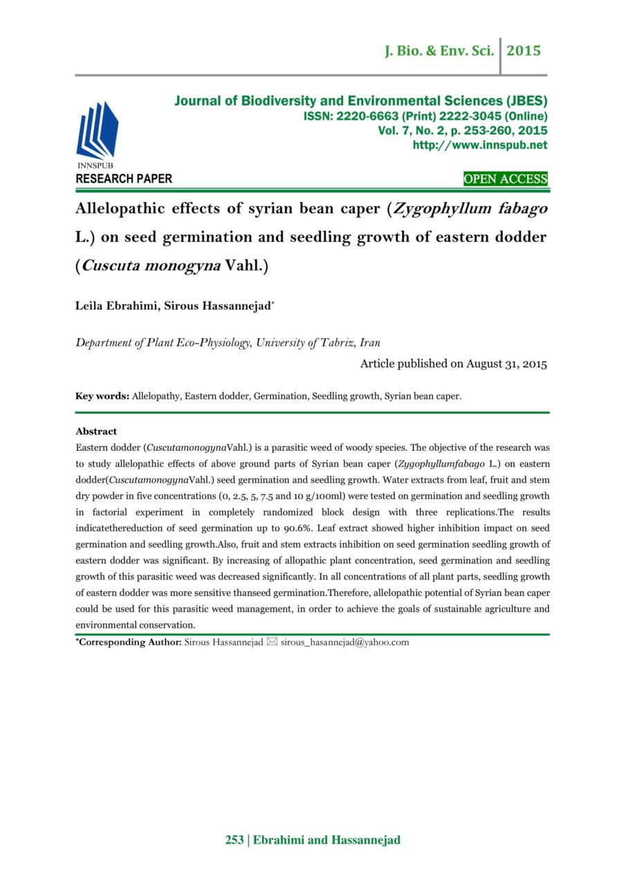 Allelopathic effects of syrian bean caper (Zygophyllum fabago L.) on ...