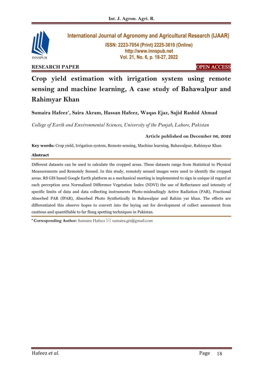 Crop yield estimation with irrigation system using remote sensing and ... Crop yield estimation with irrigation system using remote sensing and ...