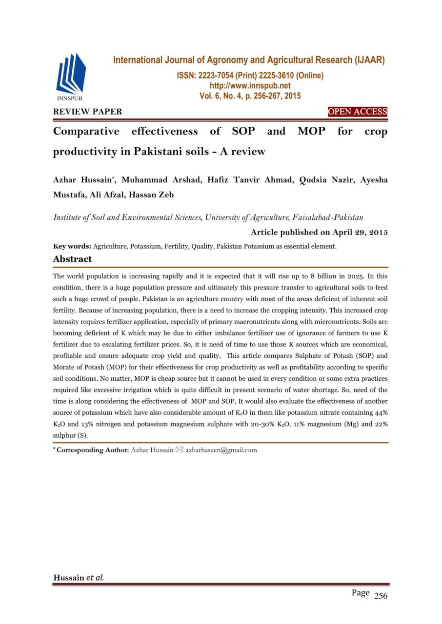 Comparative effectiveness of SOP and MOP for crop productivity in ...