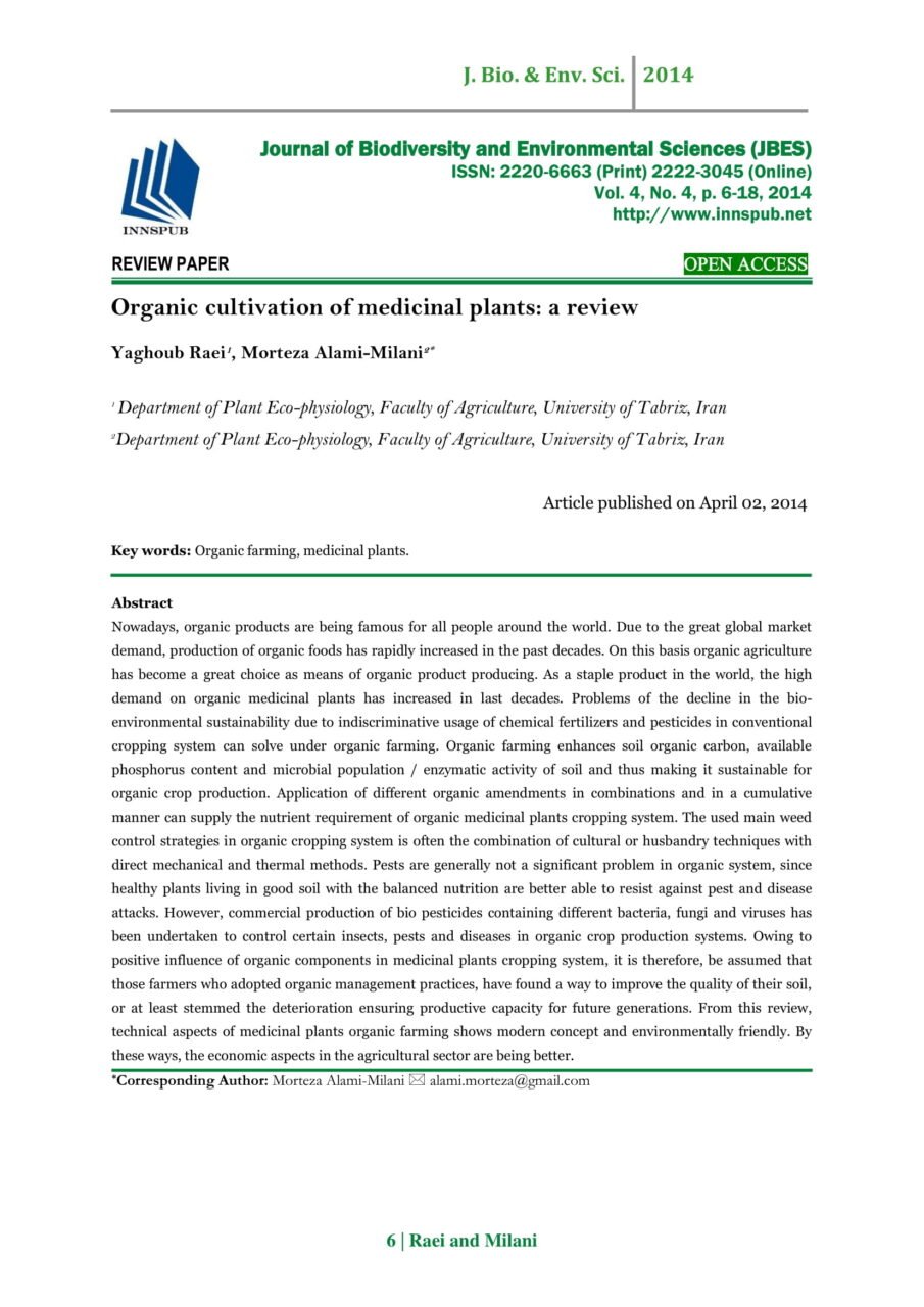 Organic cultivation of medicinal plants: a review
