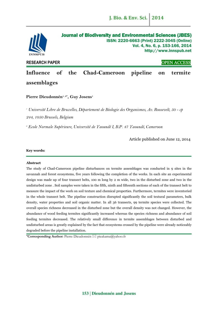 Influence of the Chad-Cameroon pipeline on termite assemblages