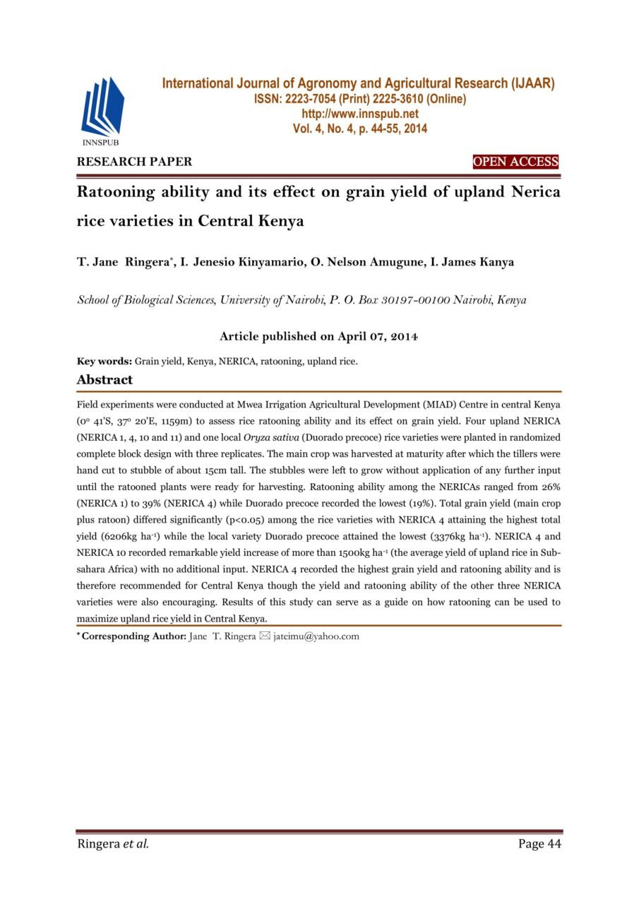 Ratooning ability and its effect on grain yield of upland Nerica rice ...