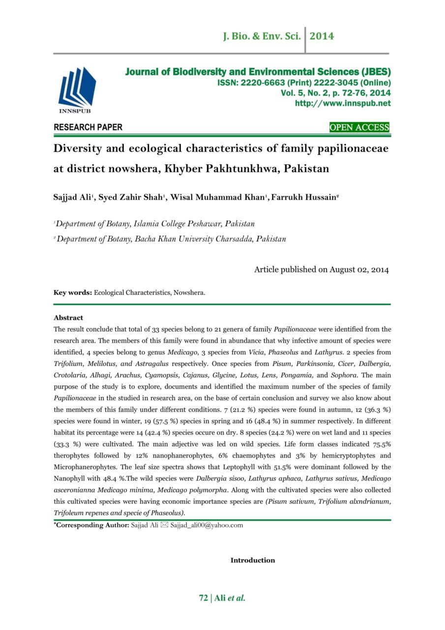 Diversity and ecological characteristics of family papilionaceae at ...