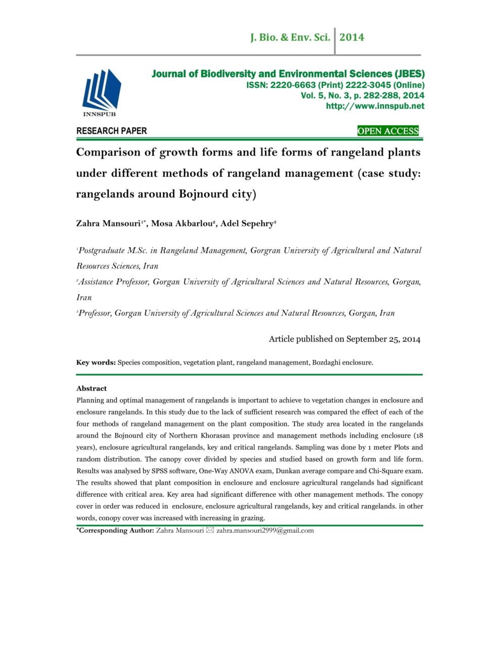 Comparison of growth forms and life forms of rangeland plants under ...