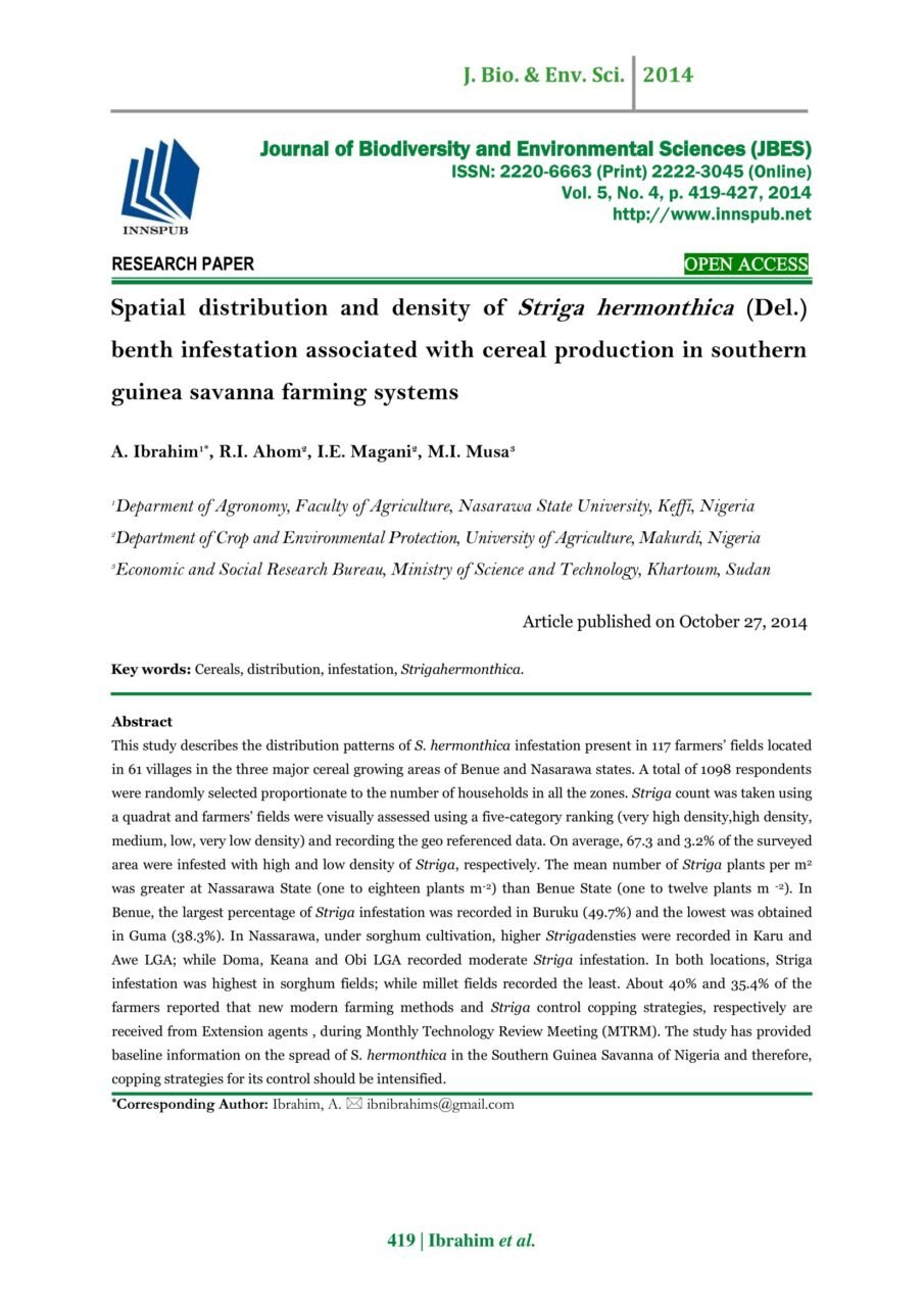 Spatial distribution and density of Striga hermonthica (Del.) benth ...