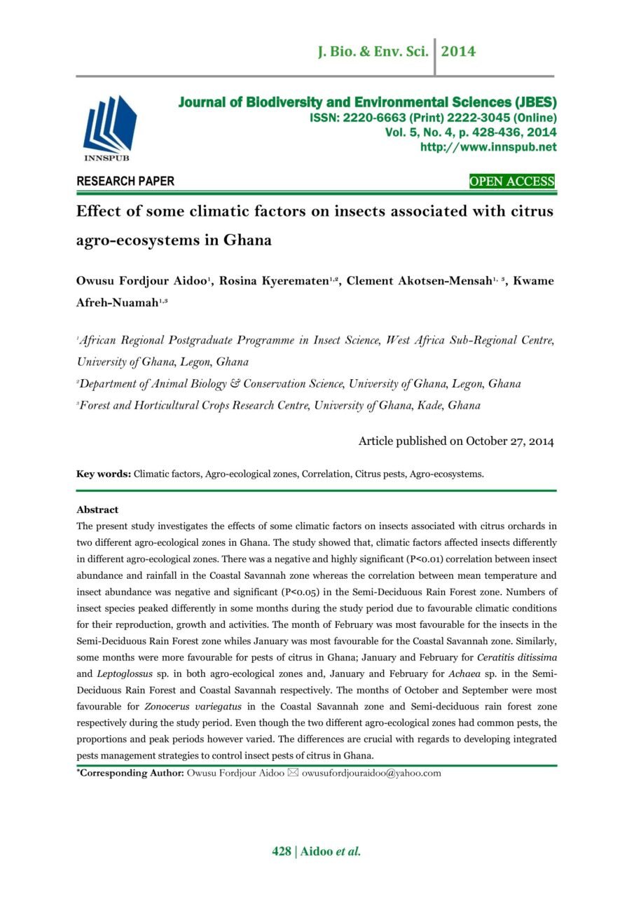 Effect of some climatic factors on insects associated with citrus agro ...