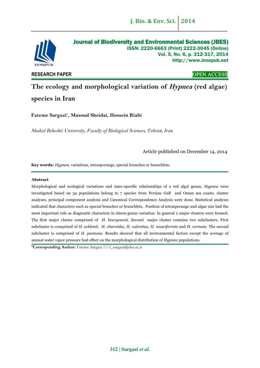 The ecology and morphological variation of Hypnea (red algae) species ...
