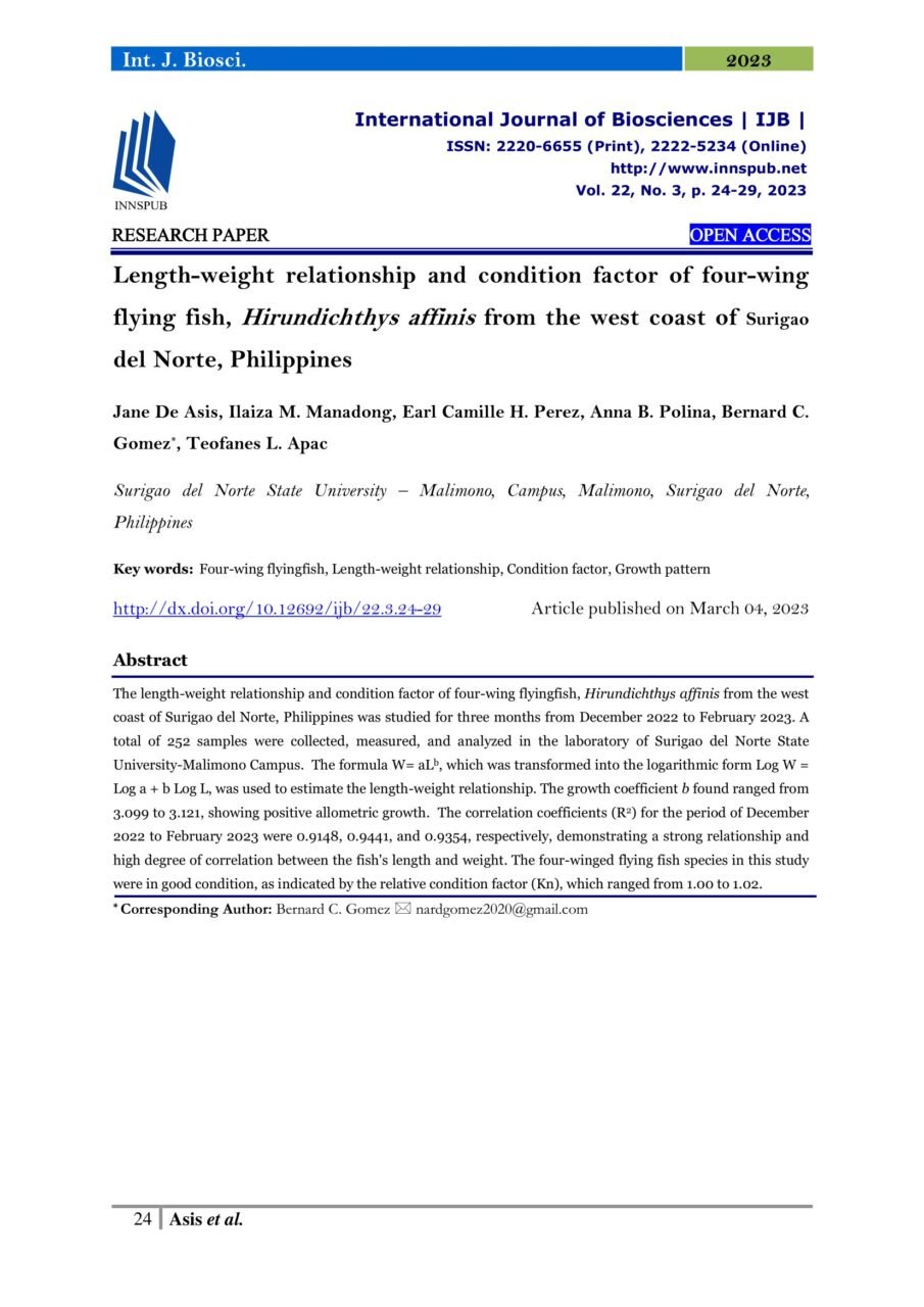 Length-weight relationship and condition factor of four-wing flying ...