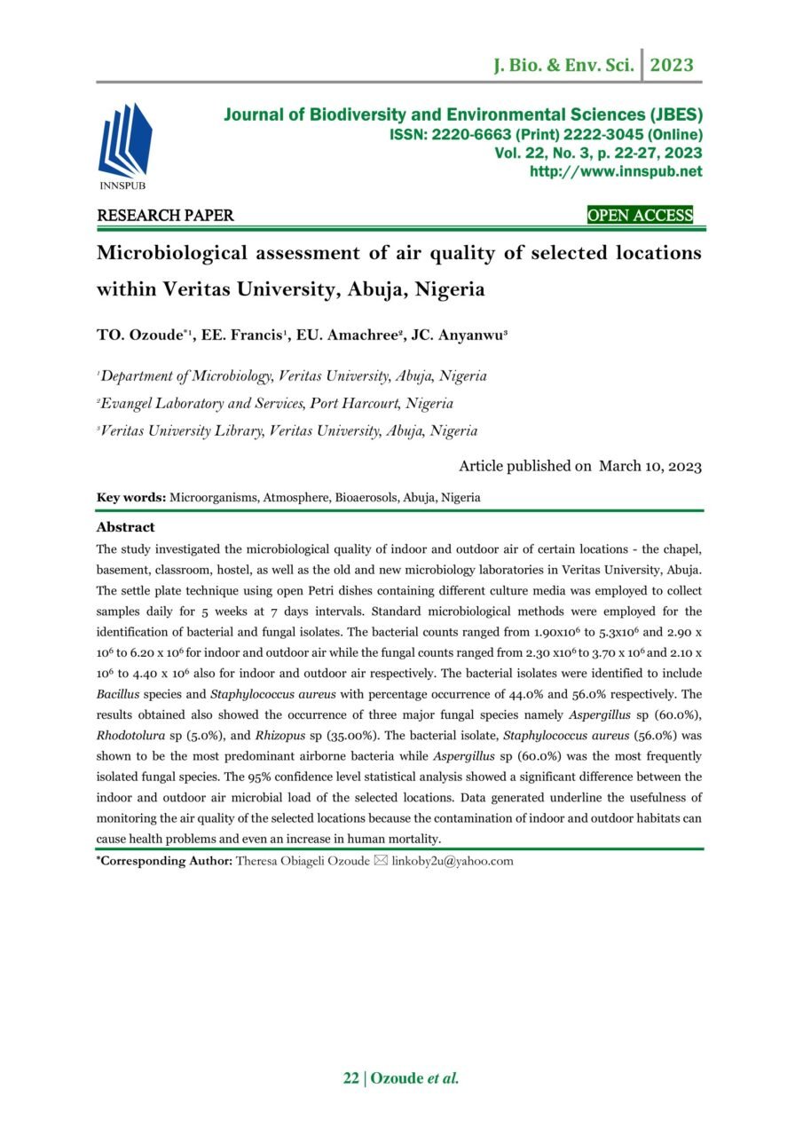 Microbiological assessment of air quality of selected locations within ...
