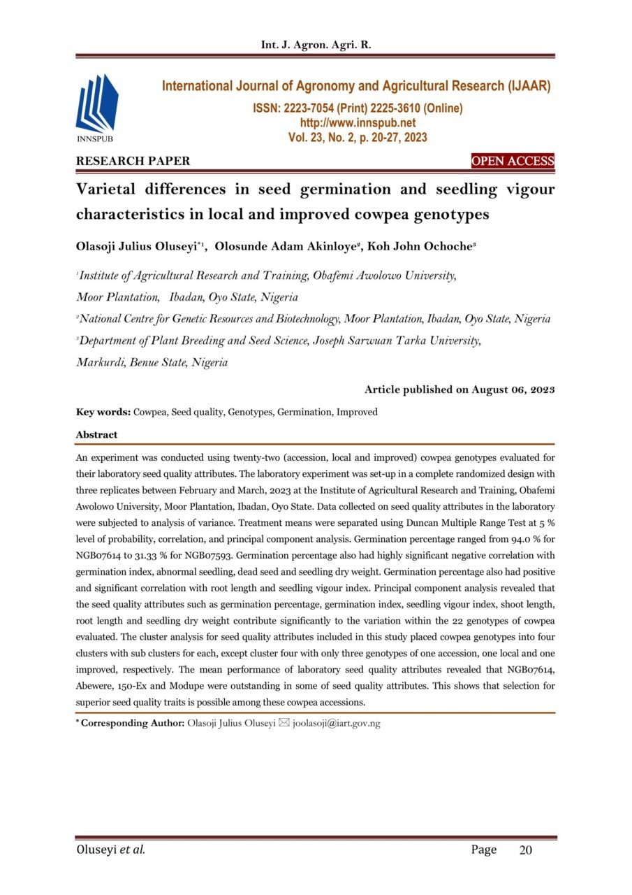 Varietal differences in seed germination and seedling vigour ...