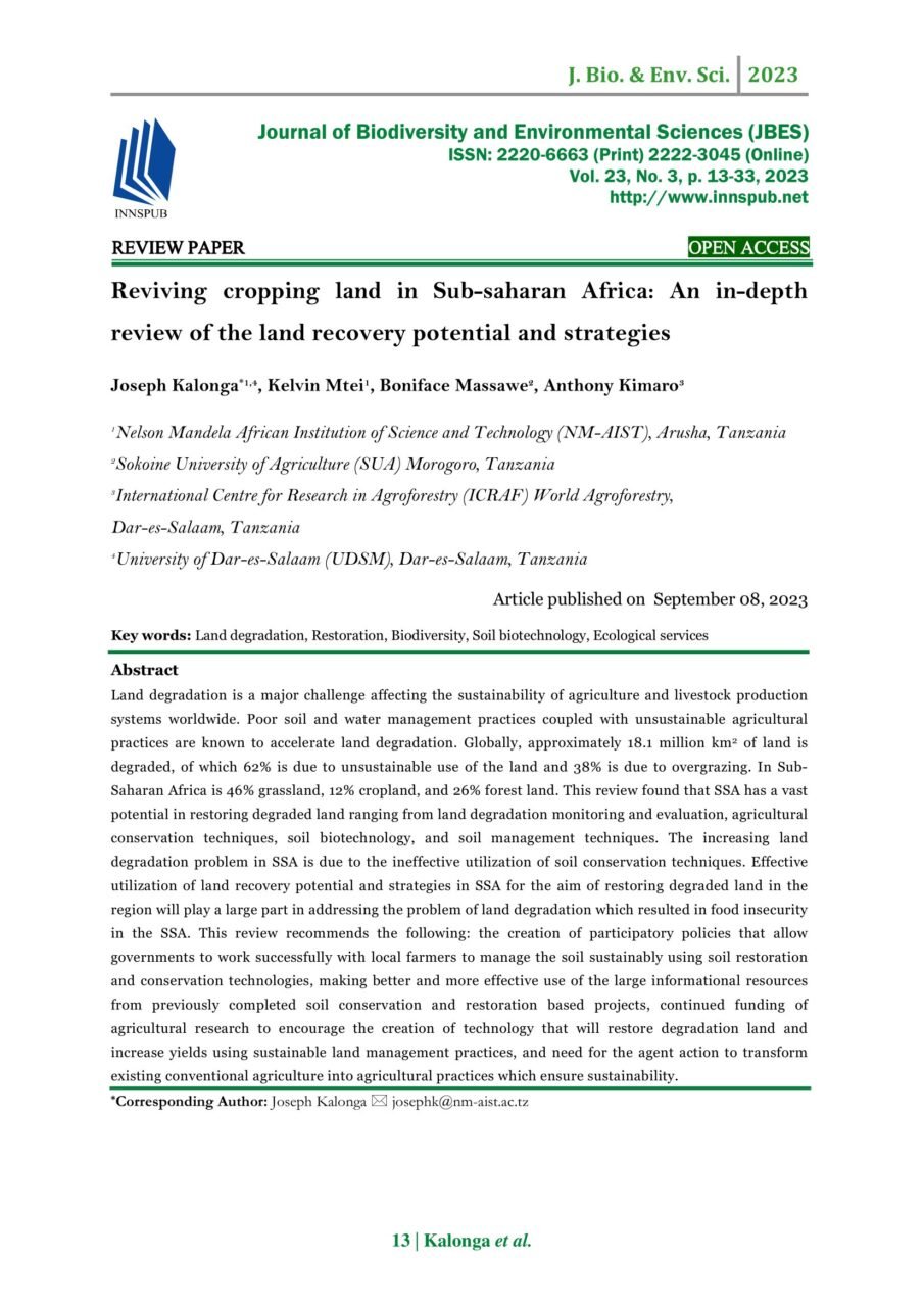 Reviving cropping land in Sub-saharan Africa: An in-depth review of the ...