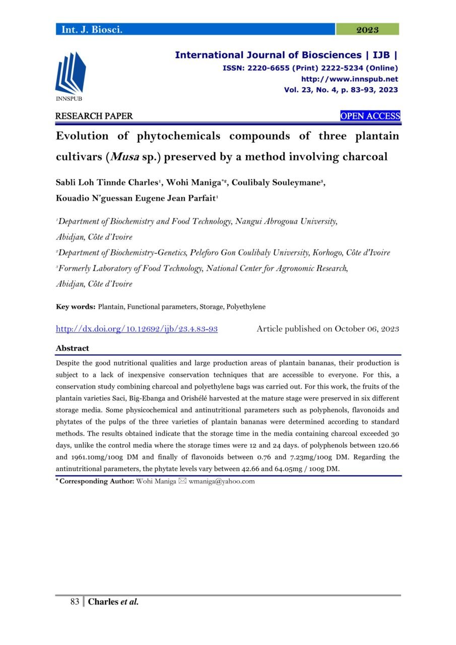Evolution of phytochemicals compounds of three plantain cultivars (Musa ...