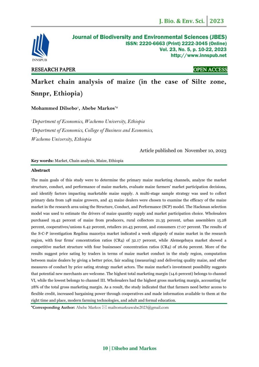 Market chain analysis of maize (in the case of Silte zone, Snnpr, Ethiopia)