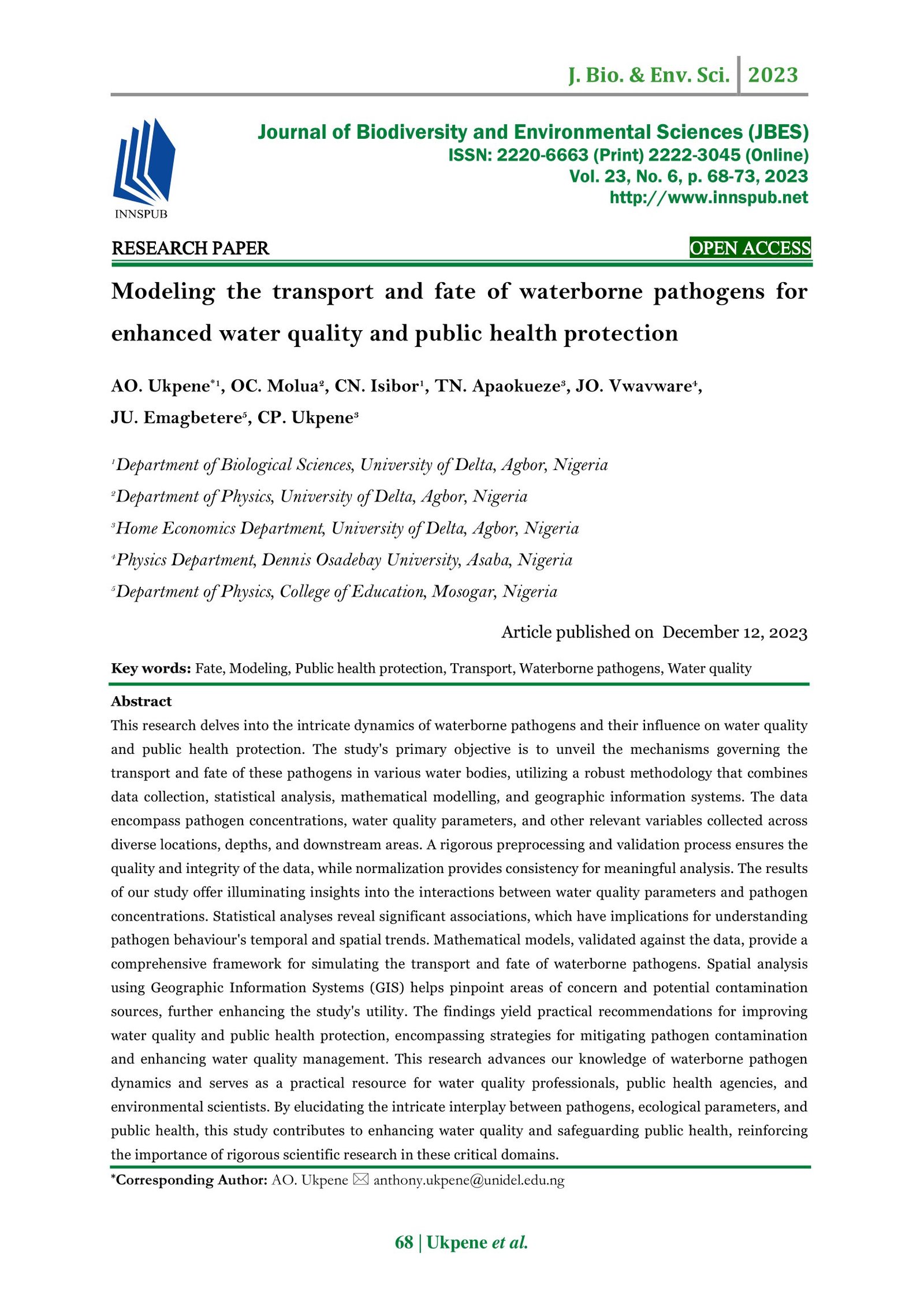Modeling the transport and fate of waterborne pathogens for enhanced ...