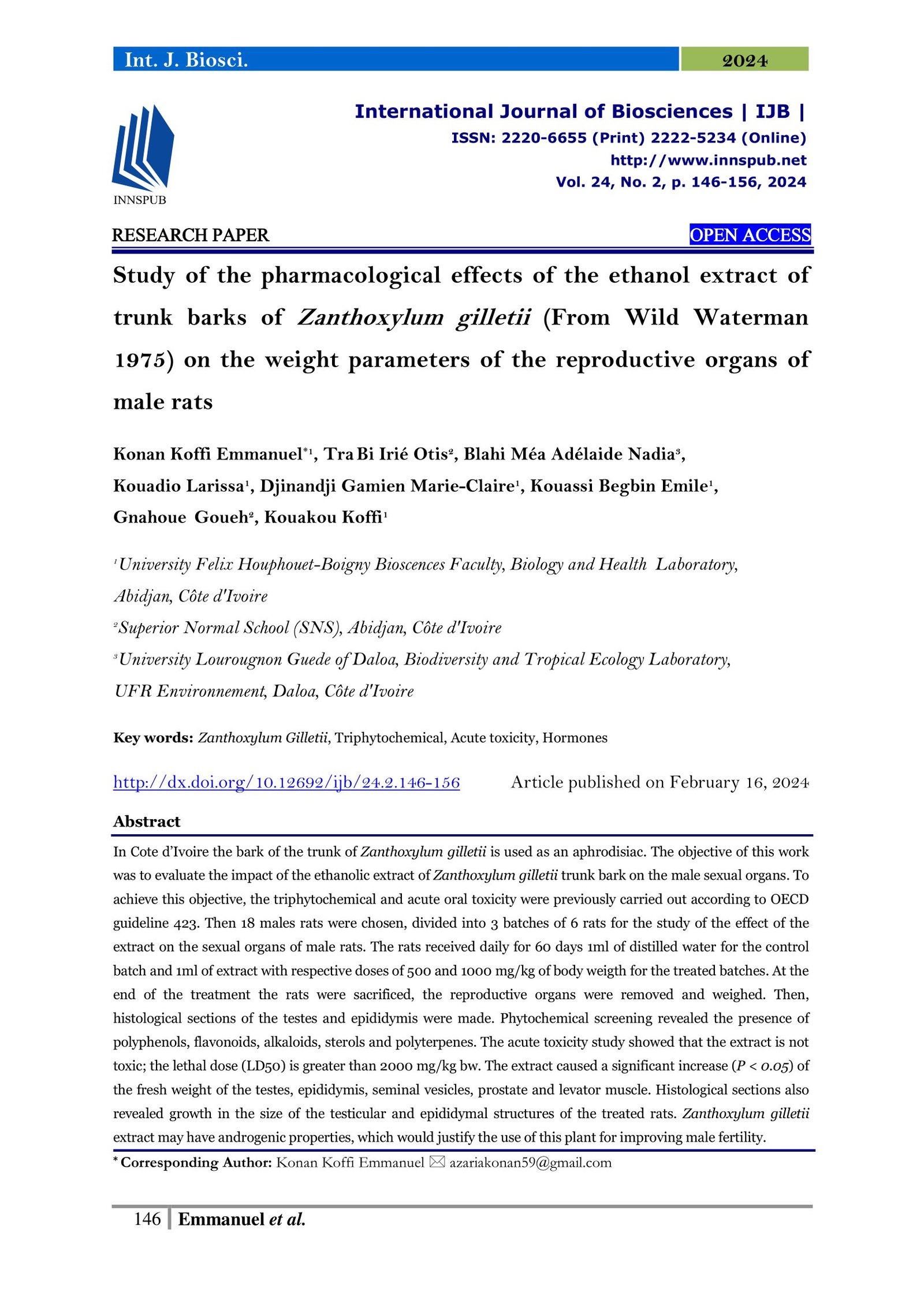 Study of the pharmacological effects of the ethanol extract of trunk ...