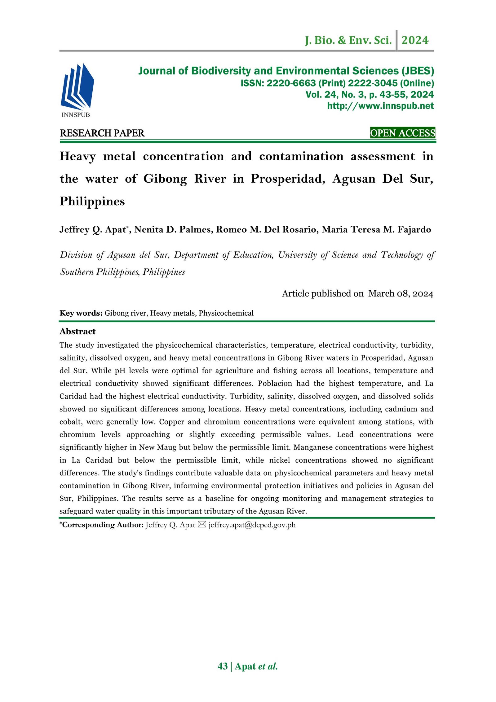 Heavy metal concentration and contamination assessment in the water of ...