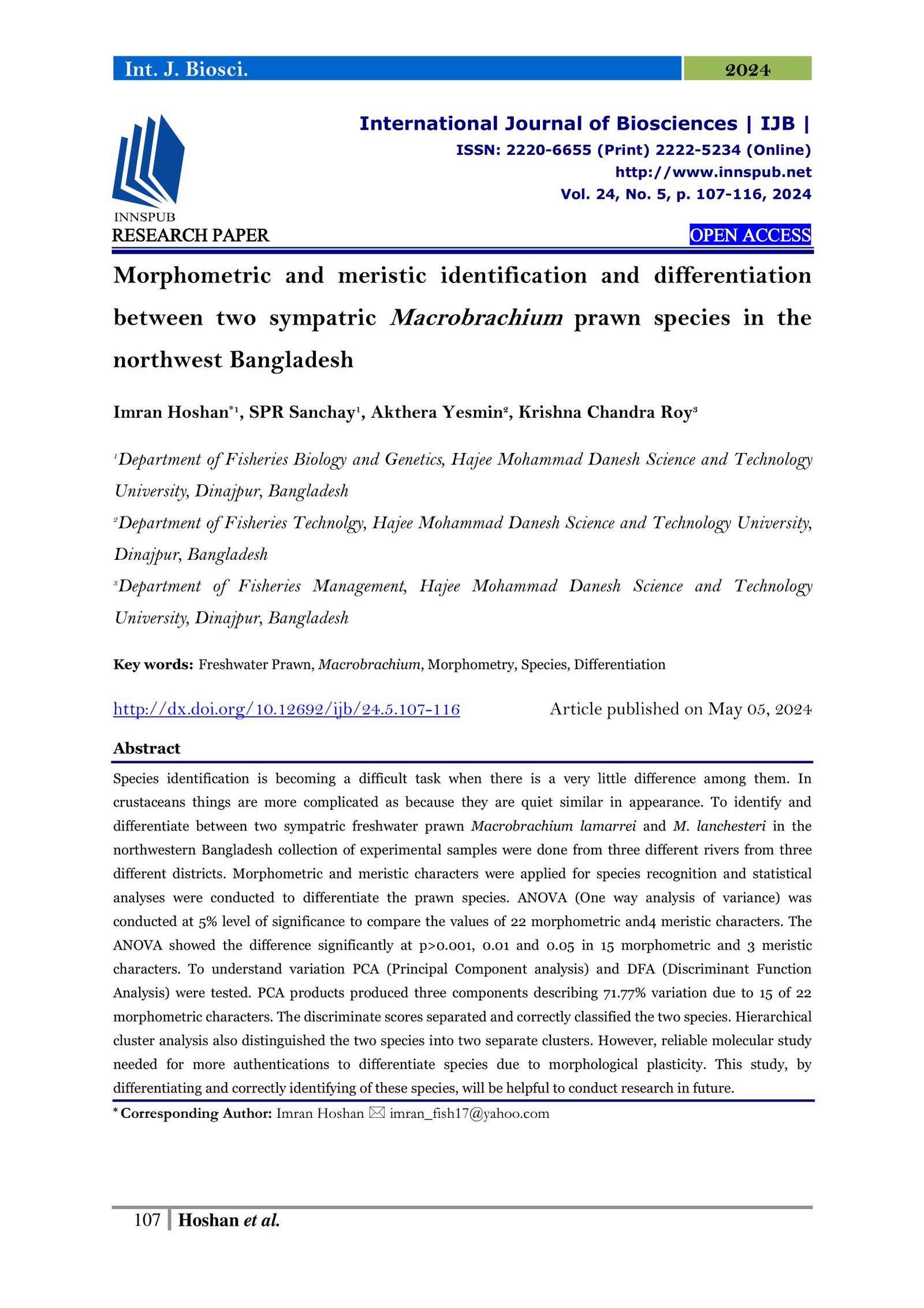 Morphometric and meristic identification and differentiation between ...