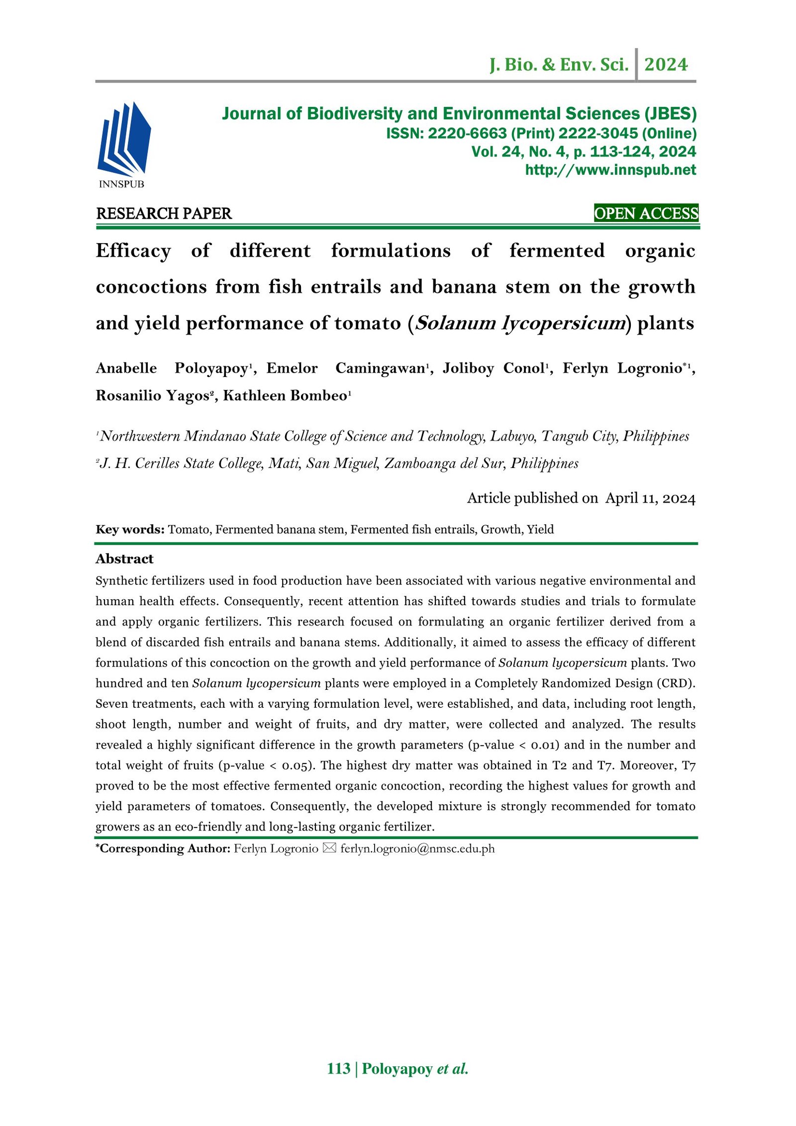 Efficacy of different formulations of fermented organic concoctions ...