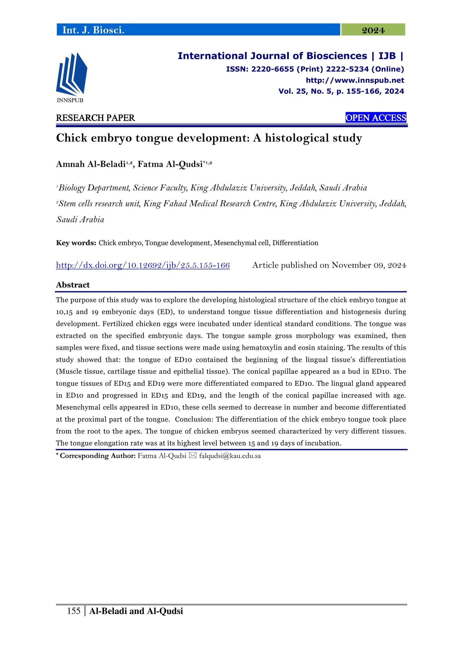 Chick embryo tongue development: A histological study