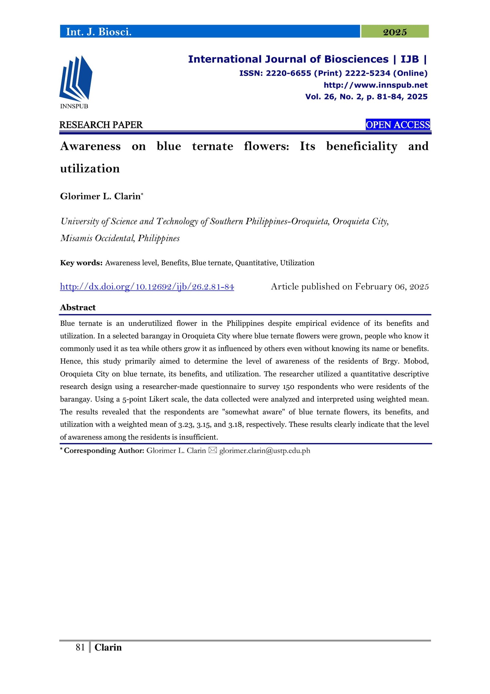 Awareness on blue ternate flowers: Its beneficiality and utilization