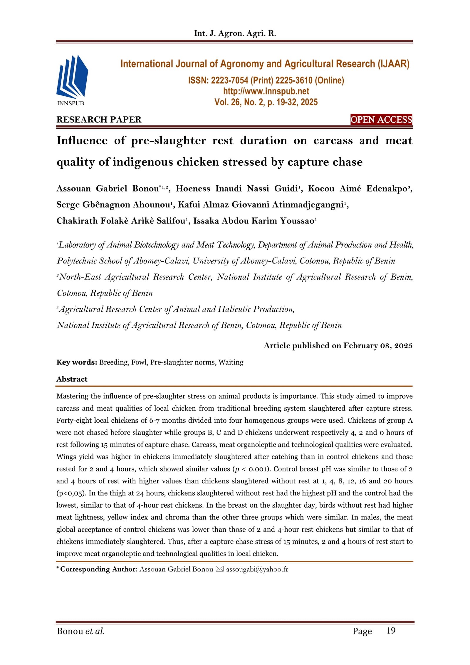 Influence of pre-slaughter rest duration on carcass and meat quality of ...