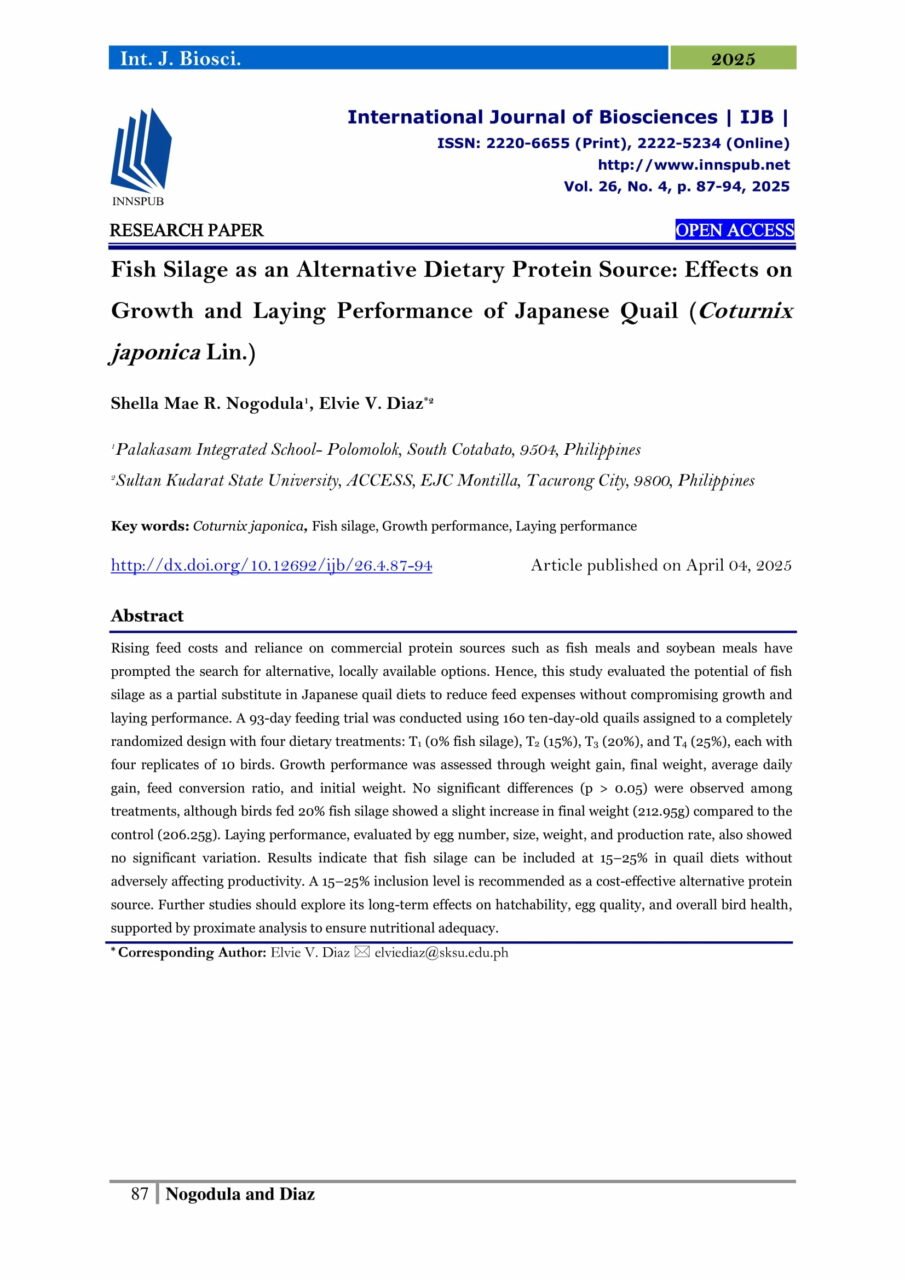 Fish Silage as an Alternative Dietary Protein Source: Effects on Growth ...