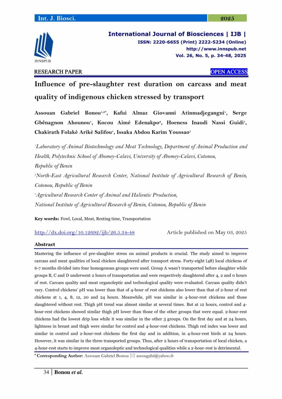 Influence of pre-slaughter rest duration on carcass and meat quality of ...