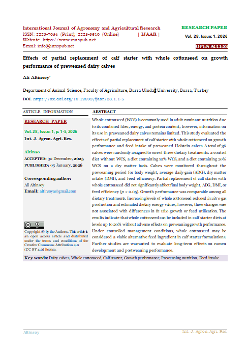 Effects of partial replacement of calf starter with whole cottonseed on ...